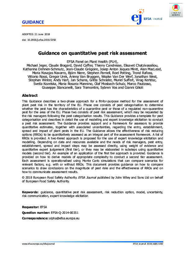 (PDF) Guidance on quantitative pest risk assessment | Jan Schans ...