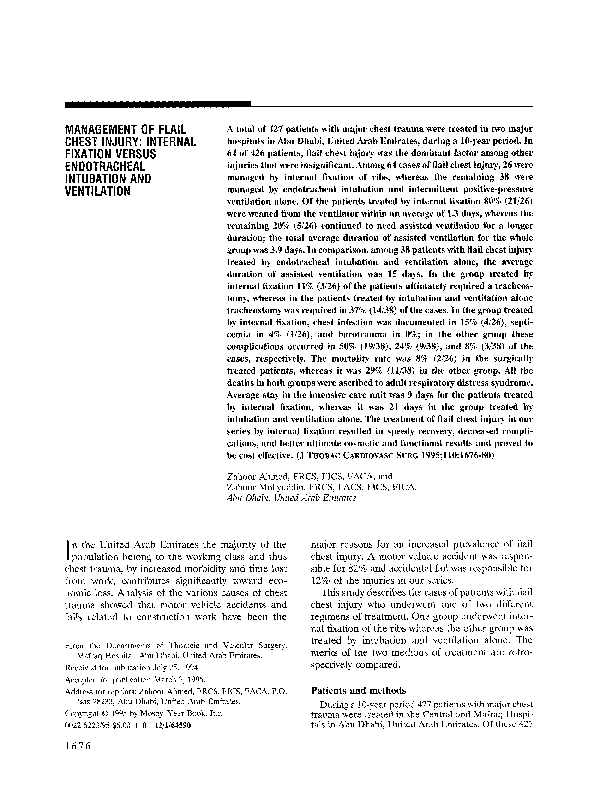 The management of flail chest injury: Internal fixation versus ...