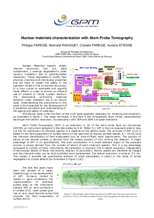 (PDF) Nuclear materials characterization with Atom Probe Tomography