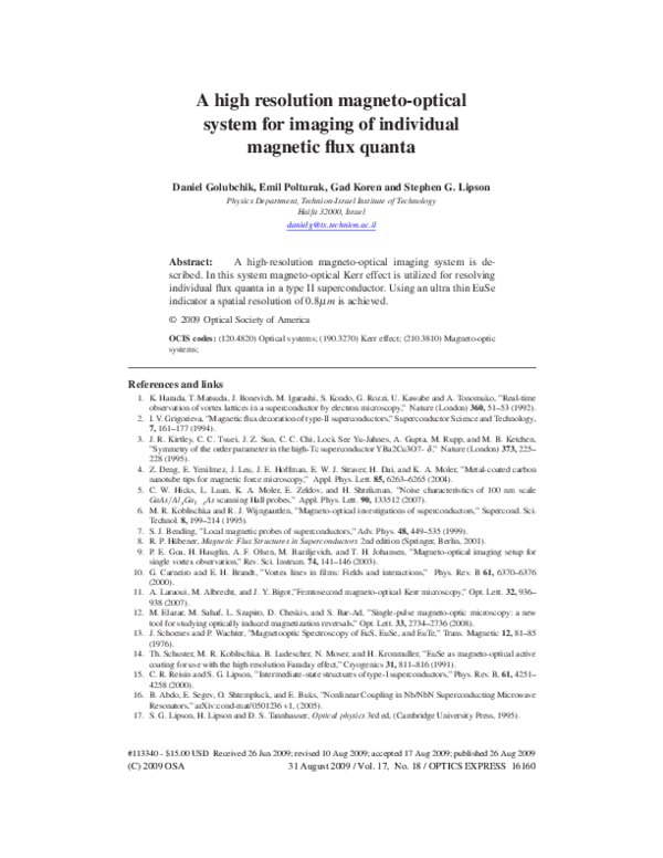 (PDF) A high resolution magneto-optical system for imaging of ...