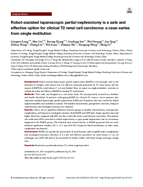 (PDF) Robot-assisted Laparoscopic Partial Nephrectomy: Step-by-step Contemporary Technique and ...