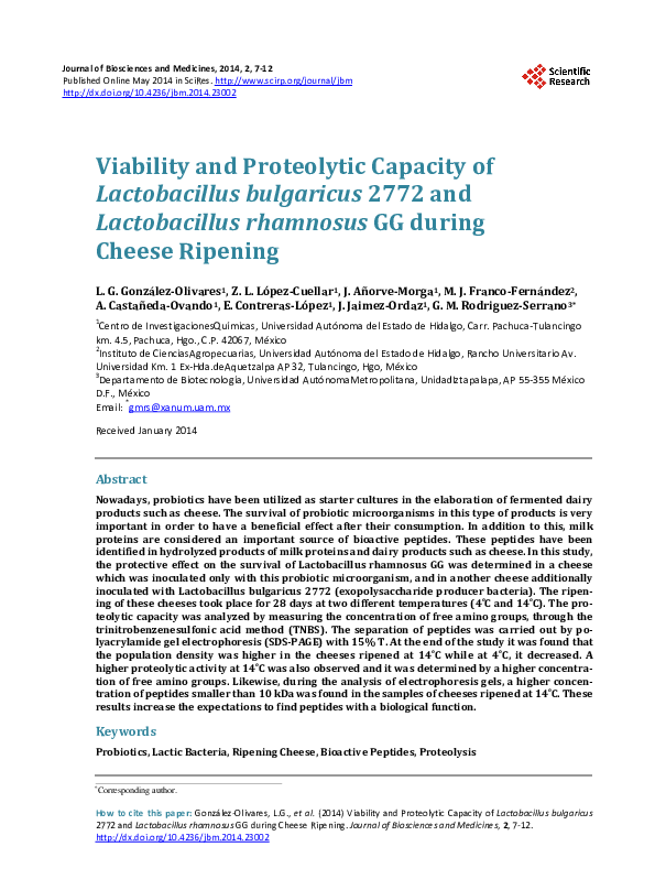 (PDF) Viability and Proteolytic Capacity of Lactobacillus bulgaricus ...