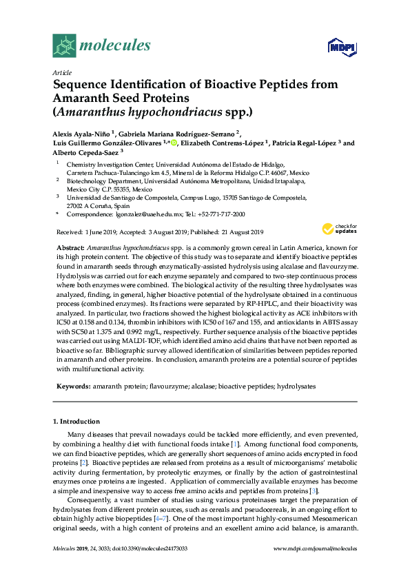 (PDF) Sequence Identification of Bioactive Peptides from Amaranth Seed Proteins (Amaranthus ...