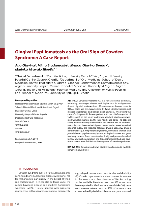 (PDF) Gingival Papillomatosis as the Oral Sign of Cowden Syndrome: A ...