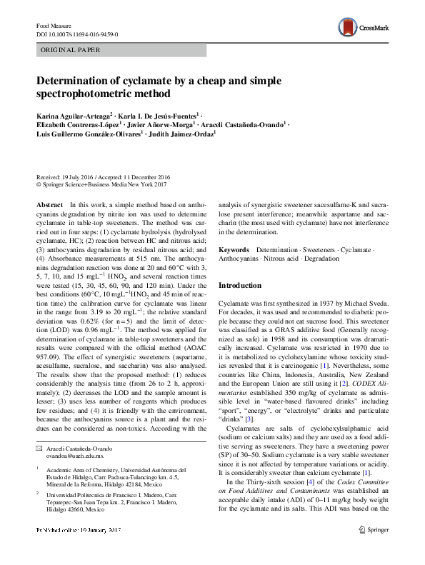 Pdf Determination Of Cyclamate By A Cheap And Simple Spectrophotometric Method