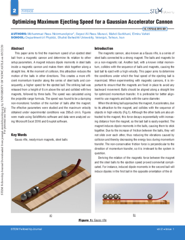 (PDF) Optimizing Maximum Ejecting Speed for a Gaussian Accelerator Cannon