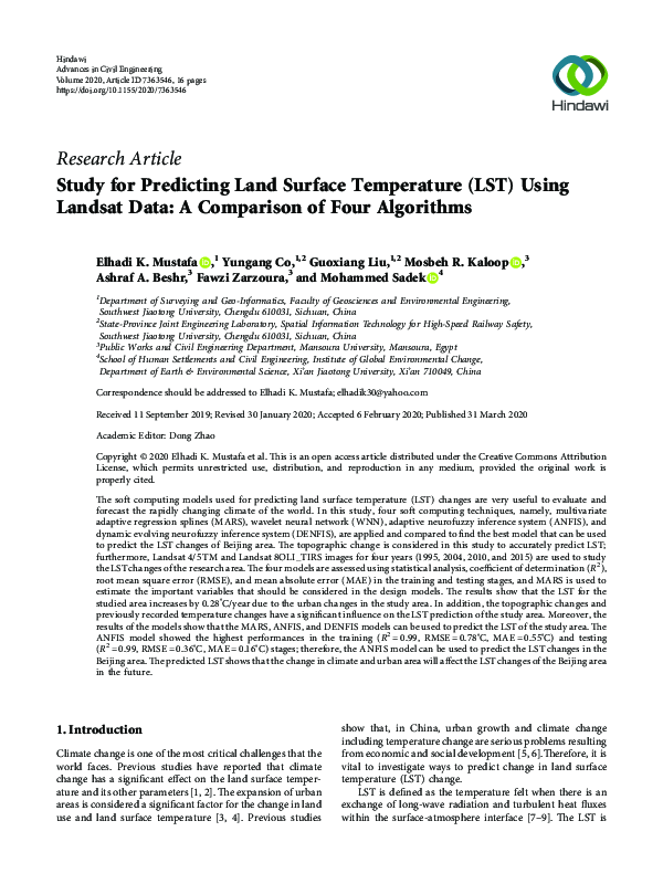 (PDF) Study for Predicting Land Surface Temperature (LST) Using Landsat Data: A Comparison of ...