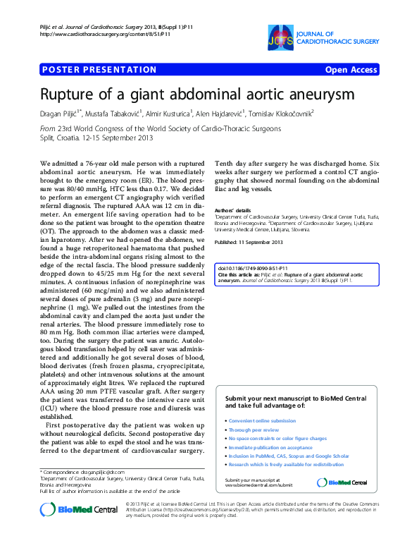 (PDF) Rupture of a giant abdominal aortic aneurysm