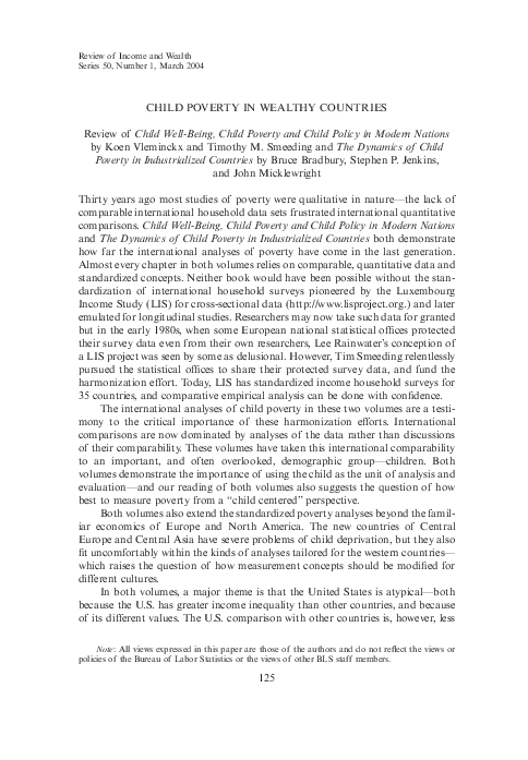 (PDF) CHILD POVERTY IN WEALTHY COUNTRIES Review of Child Well-Being ...