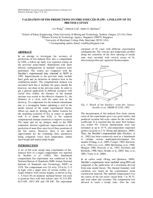 (PDF) Validation of FDS Predictions on Fire-Induced Flow: A Follow-Up ...