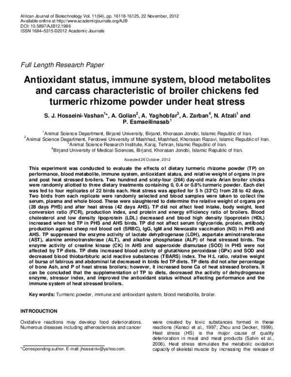 (PDF) Antioxidant status, immune system, blood metabolites and carcass ...