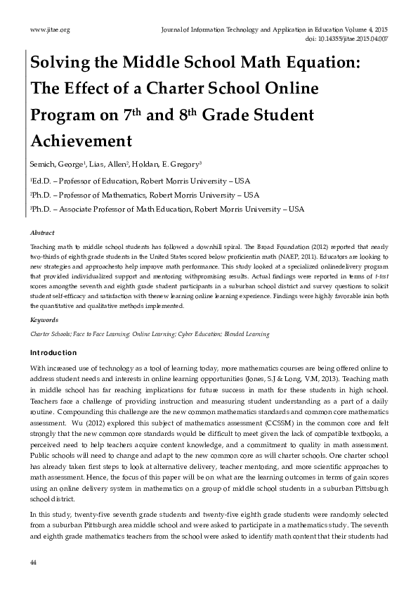 (PDF) Solving the Middle School Math Equation: The Effect of a Charter ...