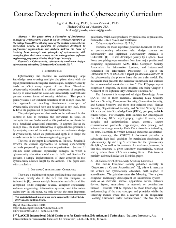 (PDF) Course Development in the Cybersecurity Curriculum