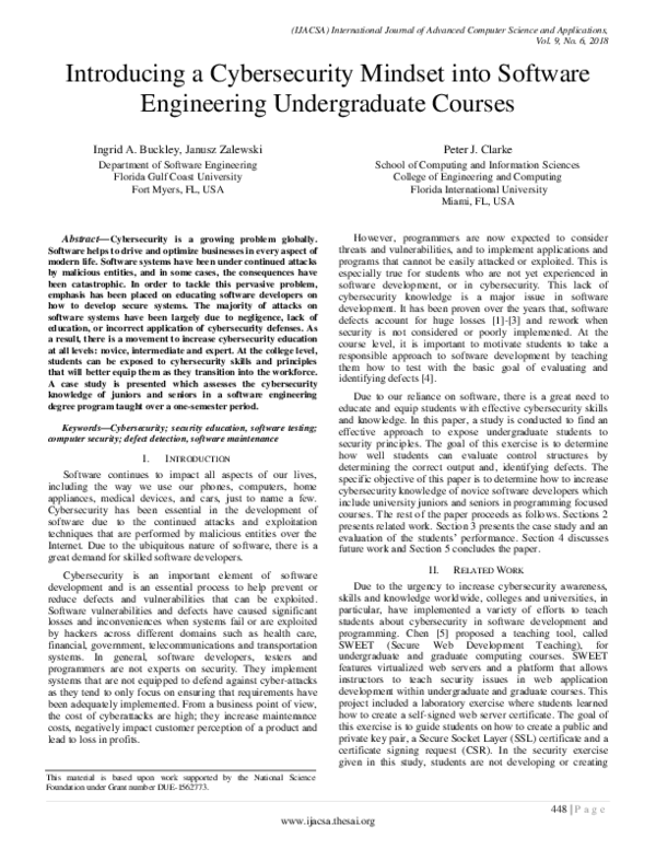 (PDF) Introducing a Cybersecurity Mindset into Software Engineering ...