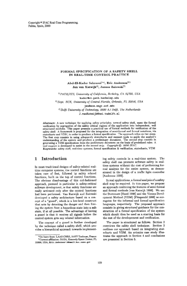 (PDF) Formal Specification of a Safety Shell in Real-Time Control Practice