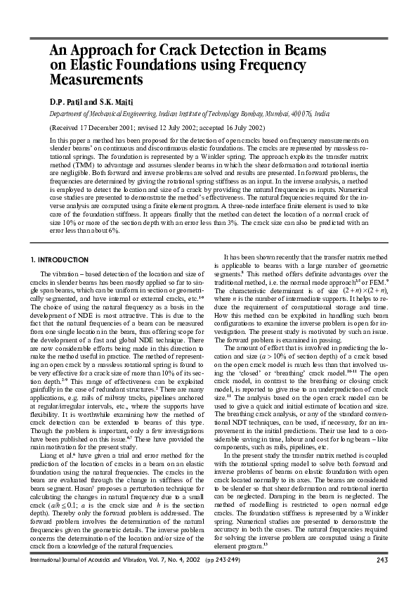 (PDF) An Approach for Crack Detection in Beams on Elastic Foundations ...