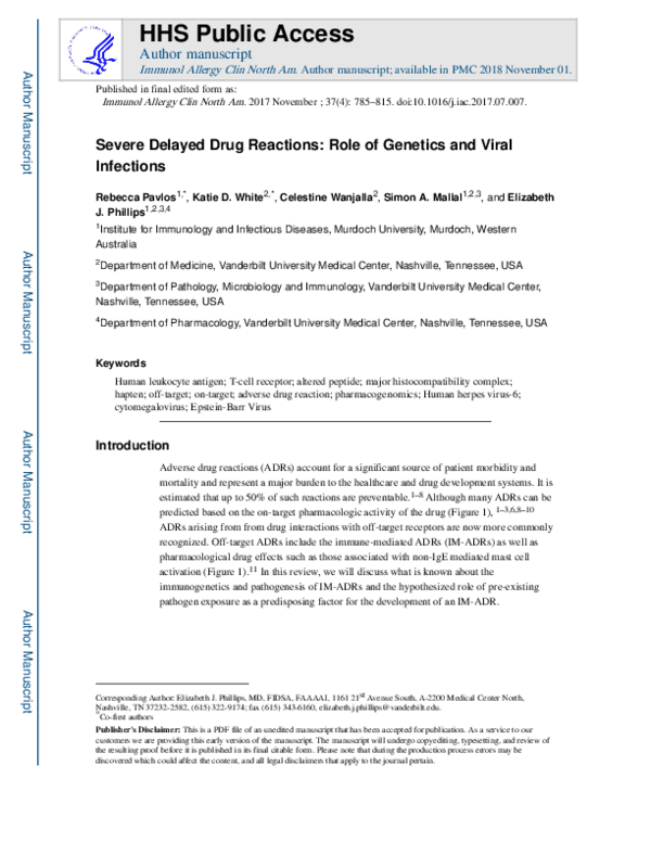 (PDF) Severe Delayed Drug Reactions: Role of Genetics and Viral Infections