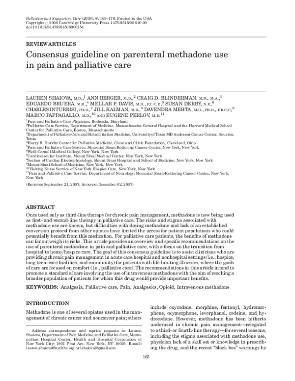 (PDF) Consensus guideline on parenteral methadone use in pain and ...