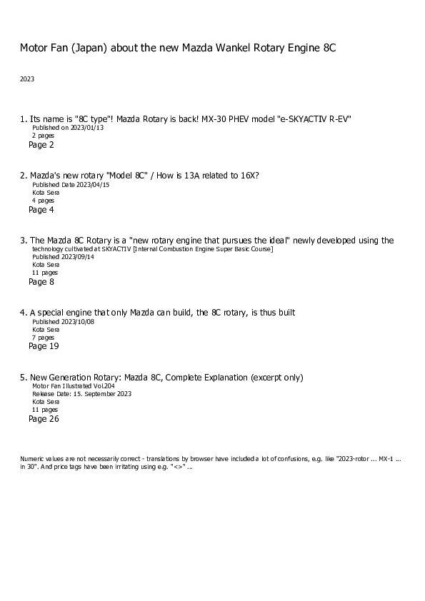 (PDF) Motor Fan (Japan) about the new Mazda Wankel Rotary Engine 8C