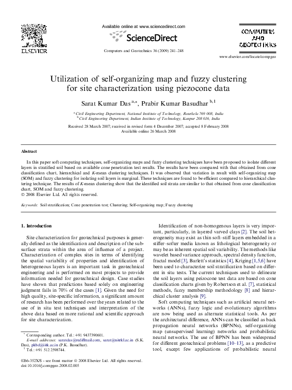 Pdf Utilization Of Self Organizing Map And Fuzzy Clustering For Site Characterization Using