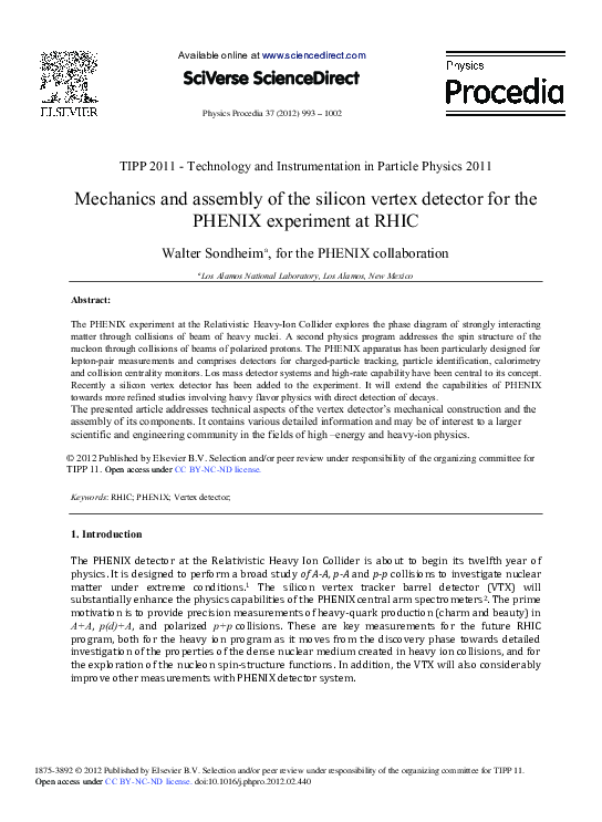 (PDF) Mechanics and Assembly of the Silicon Vertex Detector for the PHENIX Experiment at RHIC