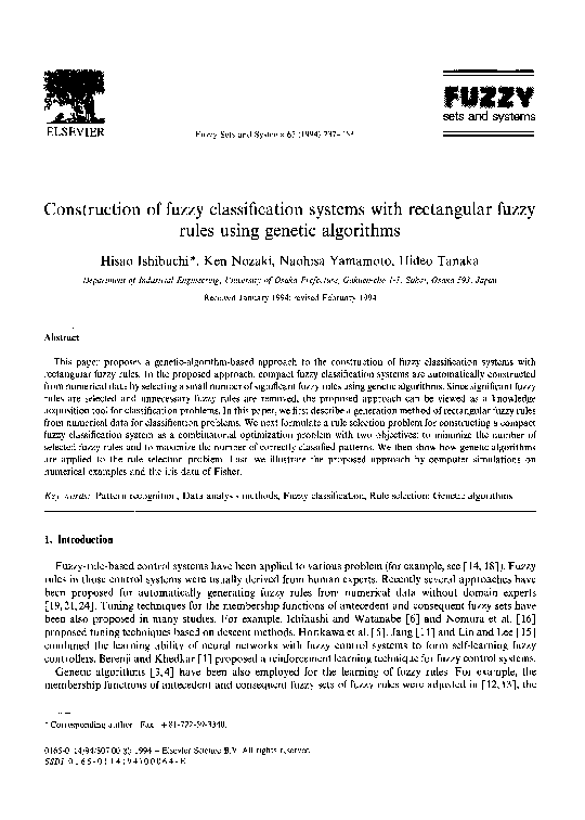 Pdf Construction Of Fuzzy Classification Systems With Rectangular Fuzzy Rules Using Genetic 