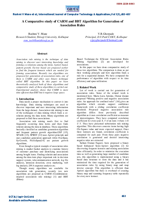 (PDF) A Comparative study of CARM and BBT Algorithm for Generation of ...