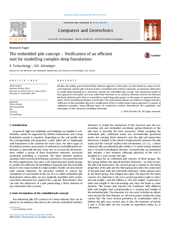 Pdf The Embedded Pile Concept Verification Of An Efficient Tool For Modelling Complex Deep