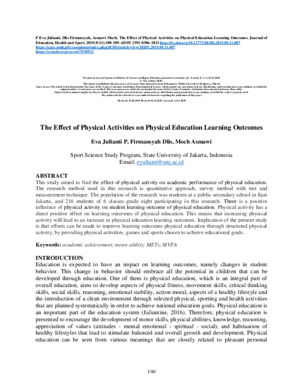 (PDF) The Effect of Physical Activities on Physical Education Learning ...