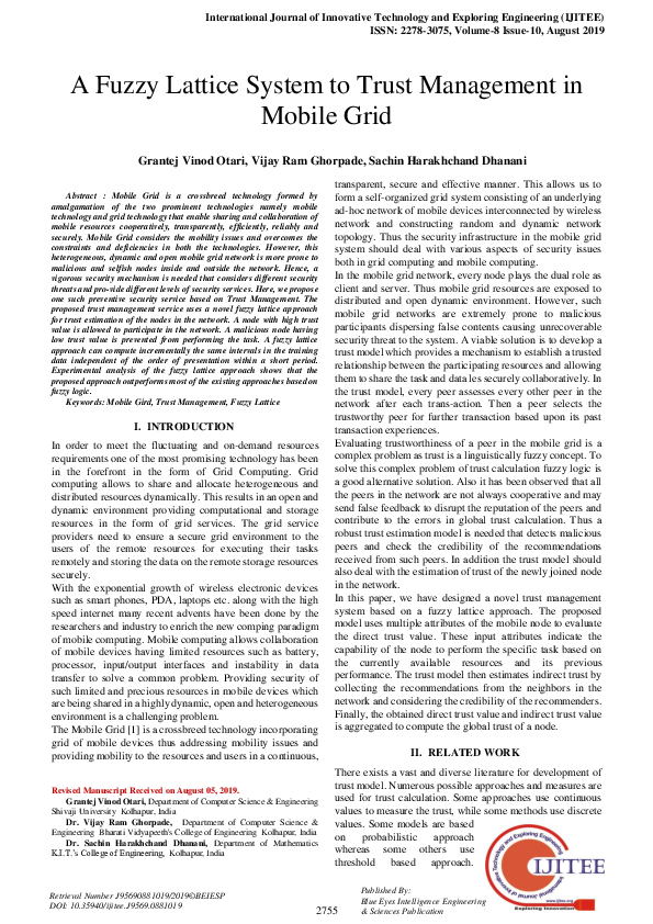 (PDF) A Fuzzy Lattice System to Trust Management in Mobile Grid