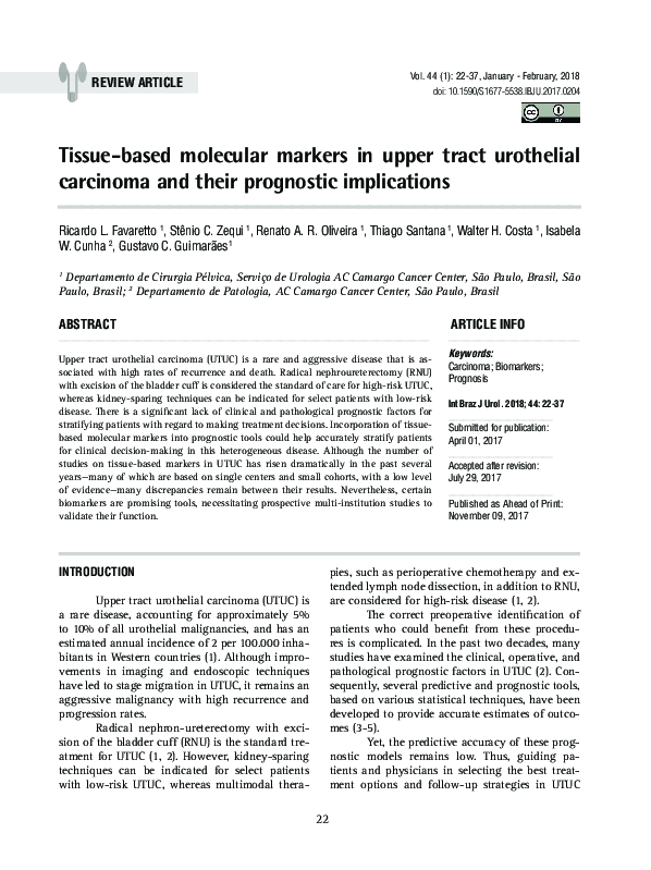 (PDF) Tissue-based molecular markers in upper tract urothelial carcinoma and their prognostic ...