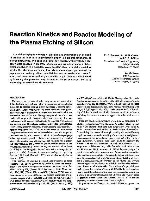 (PDF) Reaction kinetics and reactor modeling of the plasma etching of ...