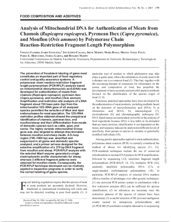 (PDF) Analysis of Mitochondrial DNA for Authentication of Meats from ...