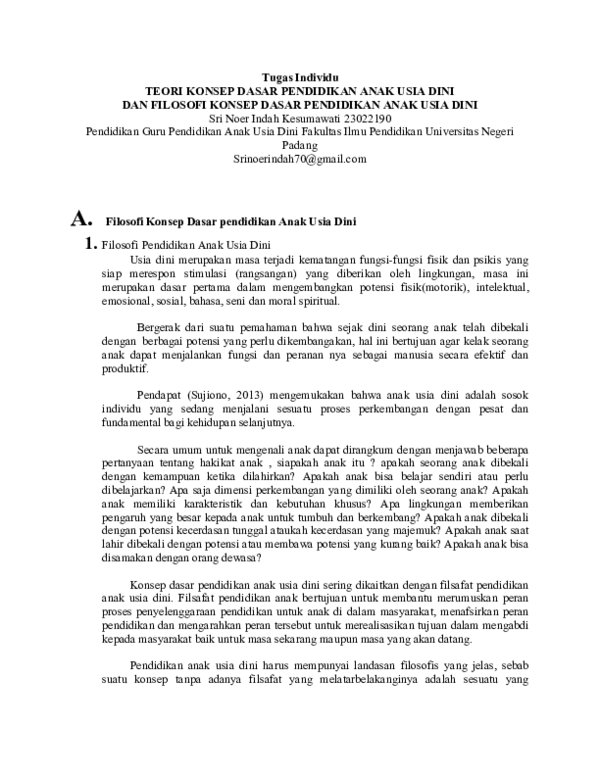 (DOC) Tugas Individu TEORI KONSEP DASAR PENDIDIKAN ANAK USIA DINI DAN FILOSOFI KONSEP DASAR ...