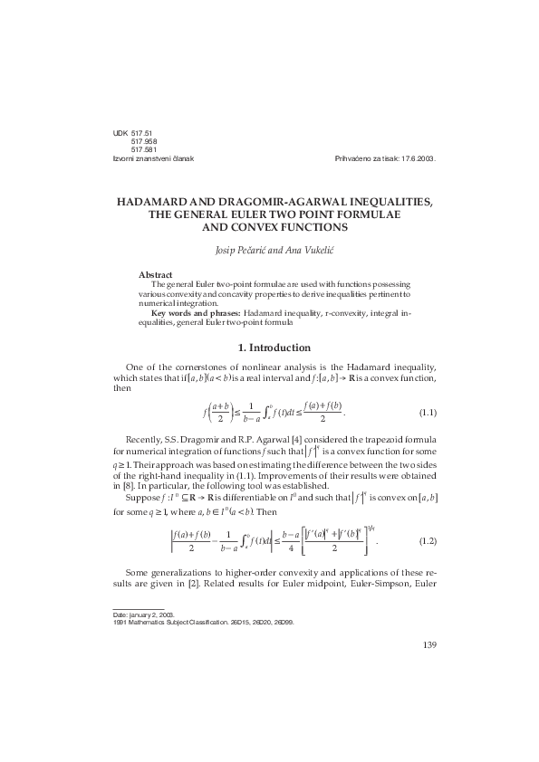 (PDF) Hadamard and Dragomir-Agarwal inequalities, the general Euler two point formulae and ...
