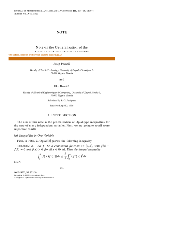 (PDF) Note on the Generalization of the Godunova–Levin–Opial Inequality ...