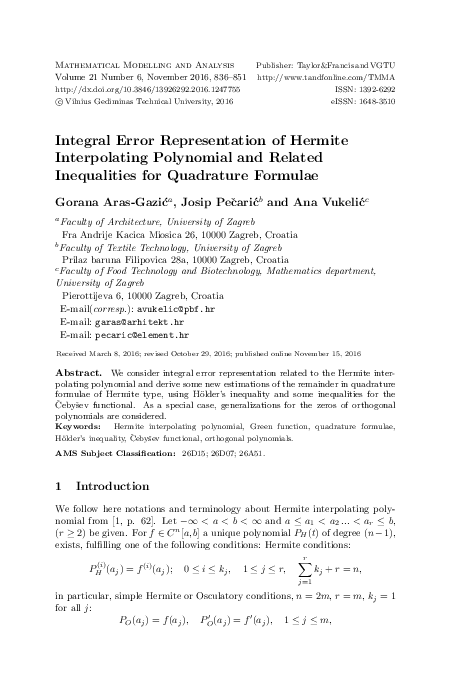 (PDF) Integral Error Representation of Hermite Interpolating Polynomial and Related Inequalities ...