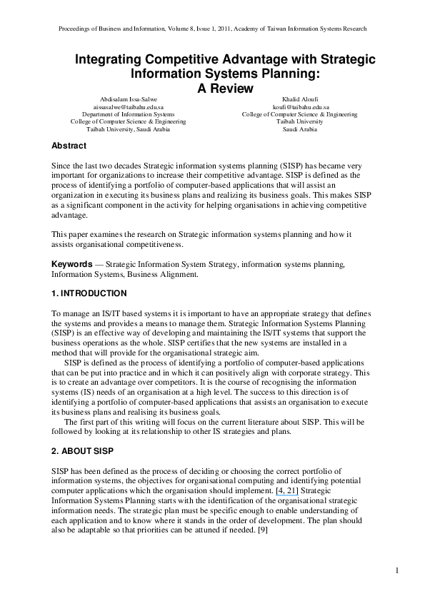 (PDF) Integrating Competitive Advantage with Strategic Information ...