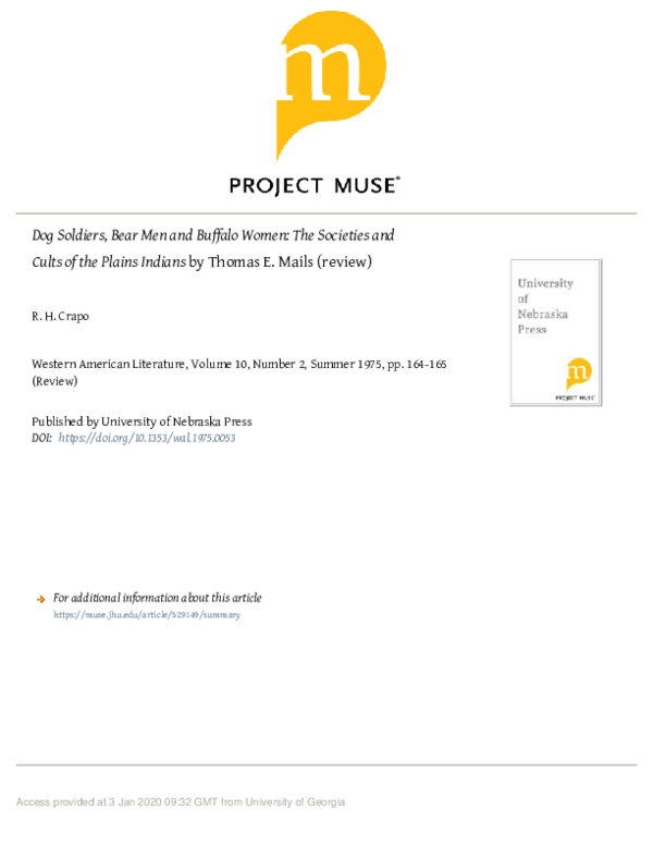 (PDF) Dog Soldiers, Bear Men and Buffalo Women: The Societies and Cults ...