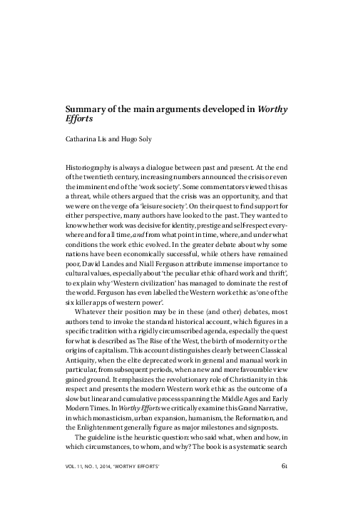 (PDF) Summary of the main arguments developed in Worthy Effforts