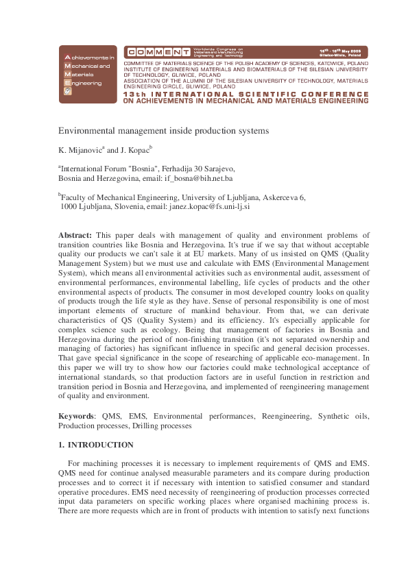 (PDF) Environmental management inside production systems