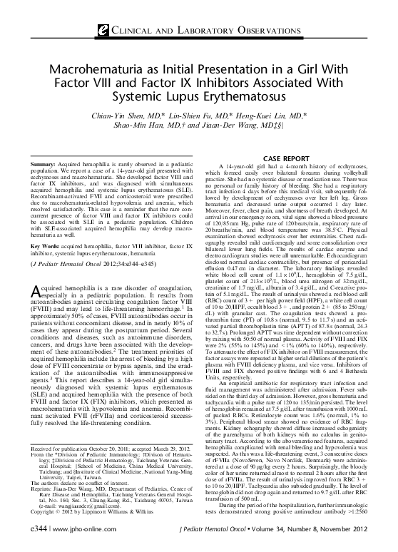 (PDF) Macrohematuria as Initial Presentation in a Girl With Factor VIII ...