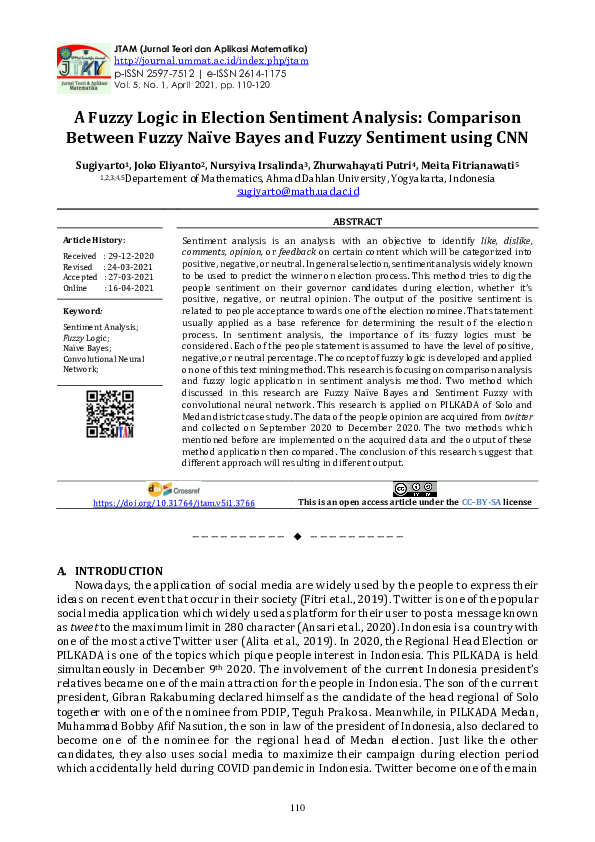 Pdf A Fuzzy Logic In Election Sentiment Analysis Comparison Between