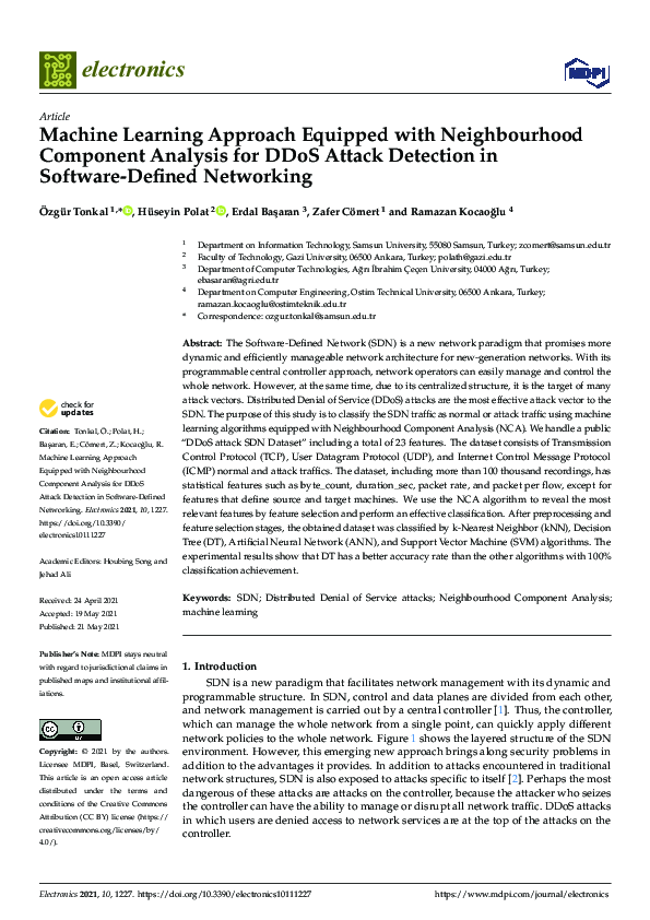Pdf Ddos Detection In Sdn Using Machine Learning