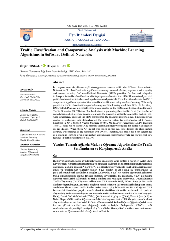 Pdf Traffic Classification And Comparative Analysis With Machine Learning Algorithms In