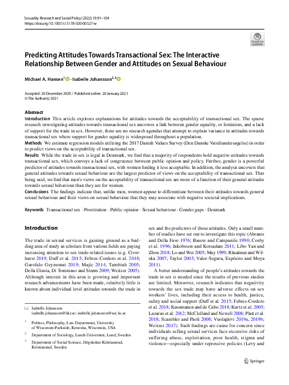 Pdf Predicting Attitudes Towards Transactional Sex The Interactive
