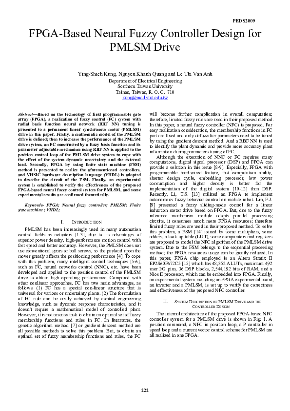 (PDF) FPGA-based neural fuzzy controller design for PMLSM drive