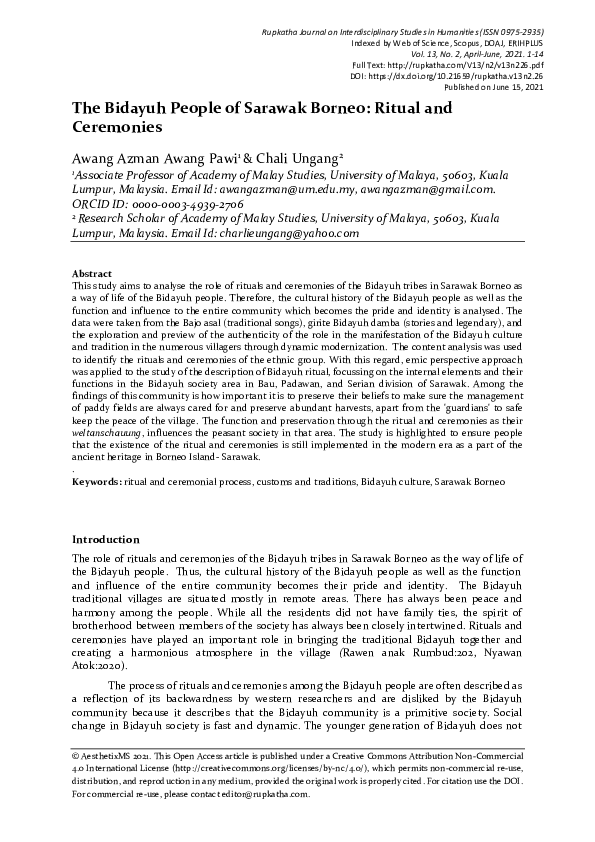 (PDF) The Bidayuh People of Sarawak Borneo: Ritual and Ceremonies ...