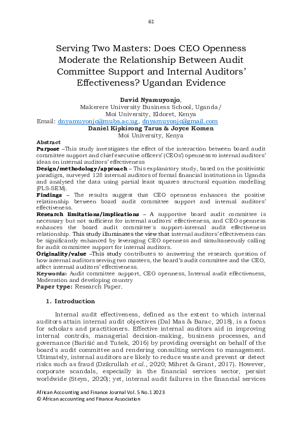 (PDF) Serving Two Masters: Does CEO Openness Moderate the Relationship Between Audit Committee ...