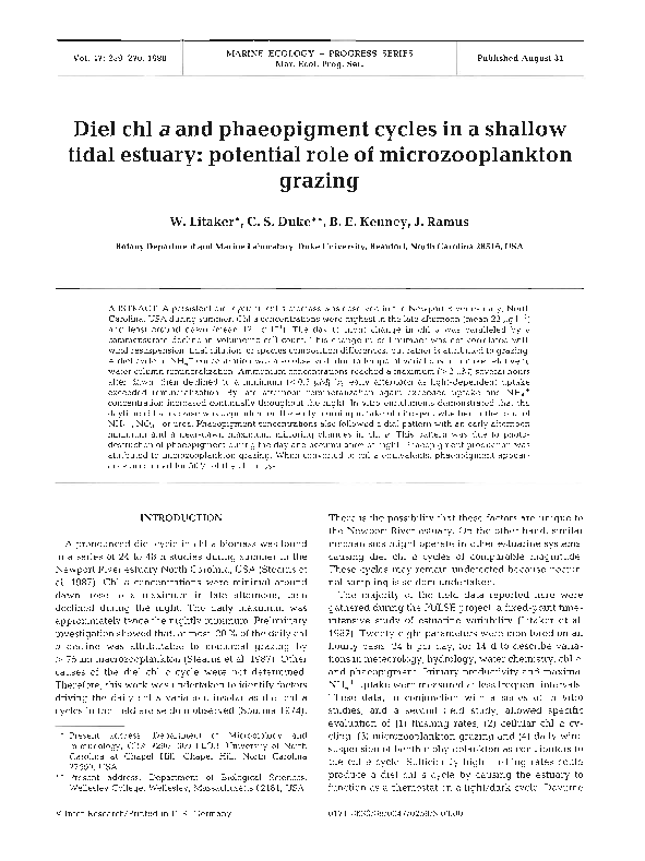 (PDF) Diel chl a and phaeopigment cycles in a shallow tidal estuary ...